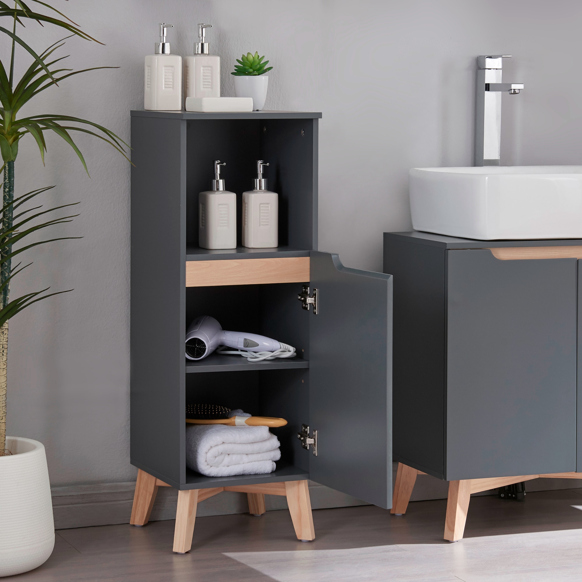 Dulap, en.casa, PXFH-0102 Overath, 86 x 30 x 30 cm, mdf, pal, brad, gri ...