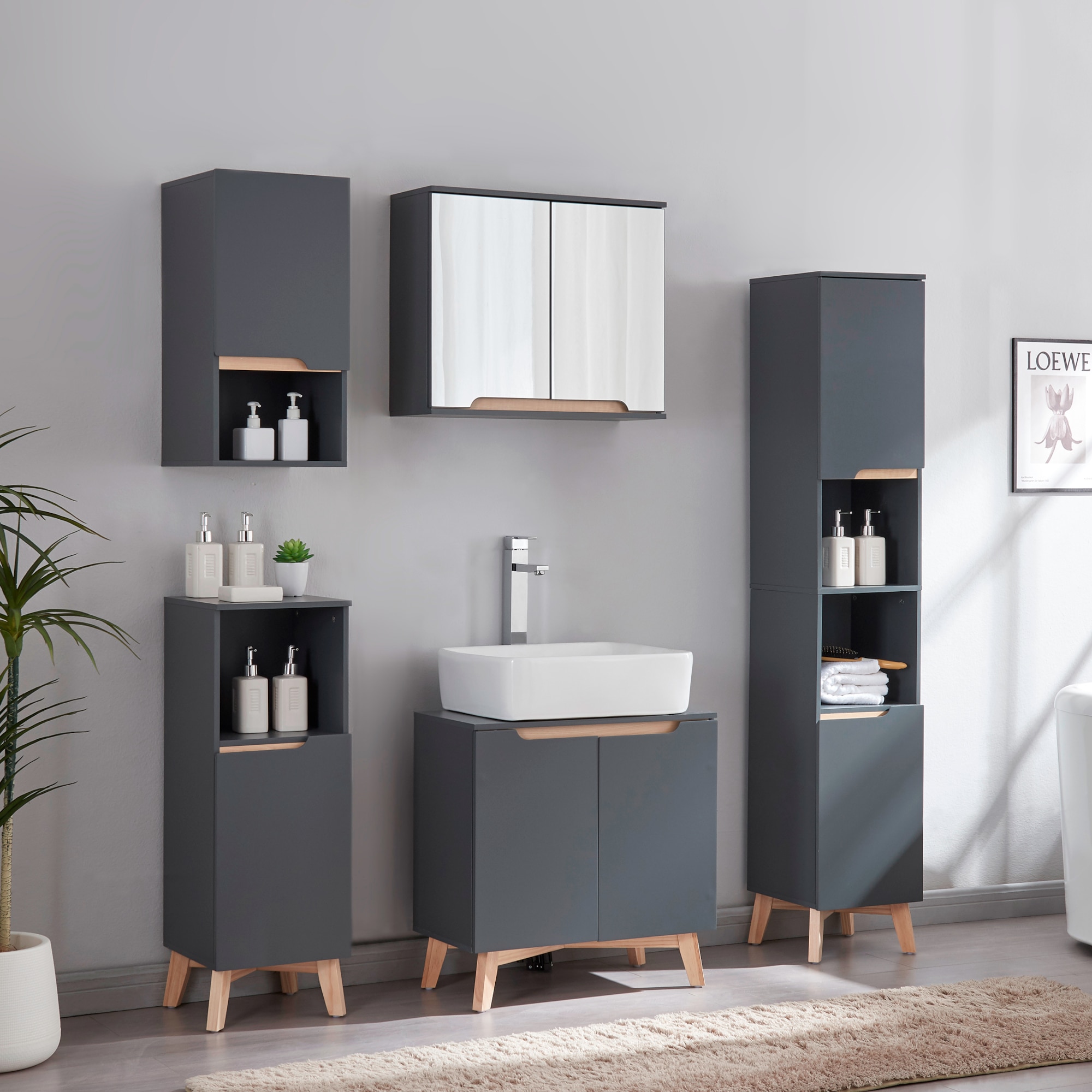 Dulap, en.casa, PXFH-0102 Overath, 86 x 30 x 30 cm, mdf, pal, brad, gri ...