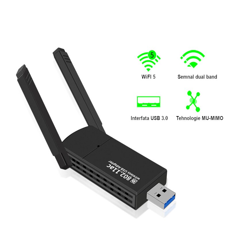 Adaptor Wireless, eRDX®, Dual Band, Retea 2.4 Ghz / 5Ghz, 1300Mbps, USB ...