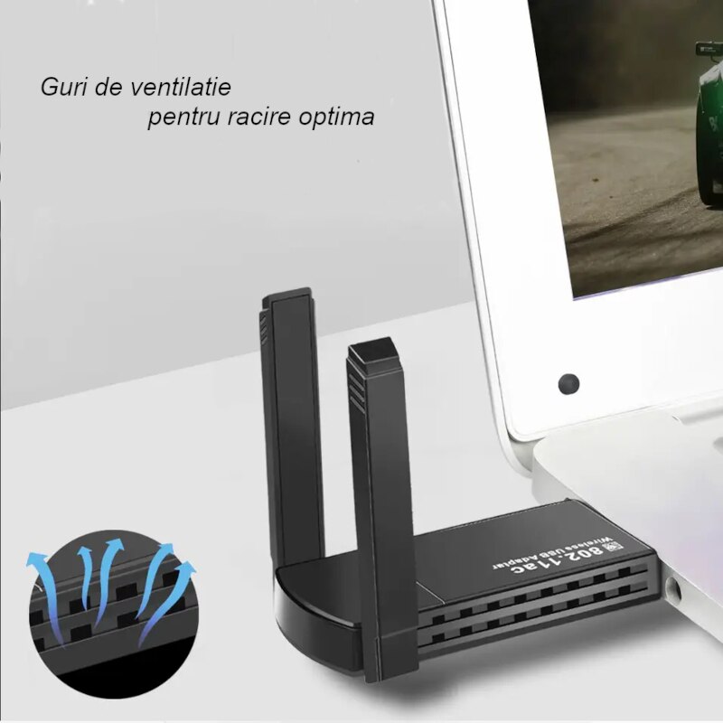 Adaptor Wireless, eRDX®, Dual Band, Retea 2.4 Ghz / 5Ghz, 1300Mbps, USB ...