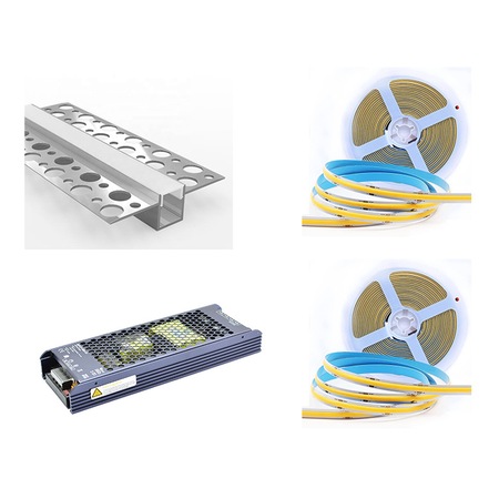 Kit 10 metri Profil rigips, Banda LED COB 10w/m si Sursa de alimentare ...