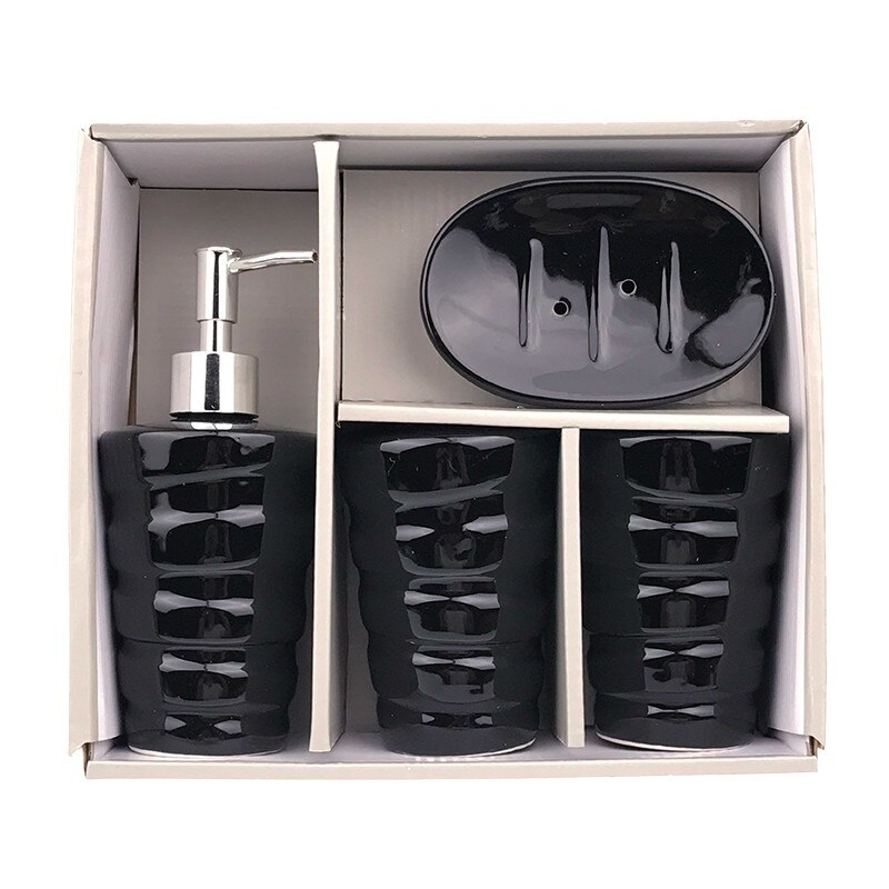 Set de baie din ceramica, Uni, 4 Piese, 26x23cm, Negru - eMAG.ro
