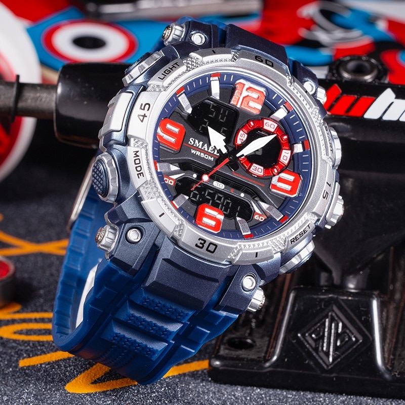 Ceas pentru sport barbati Smael Vitality, Cronograf, Timp dublu, LED ...