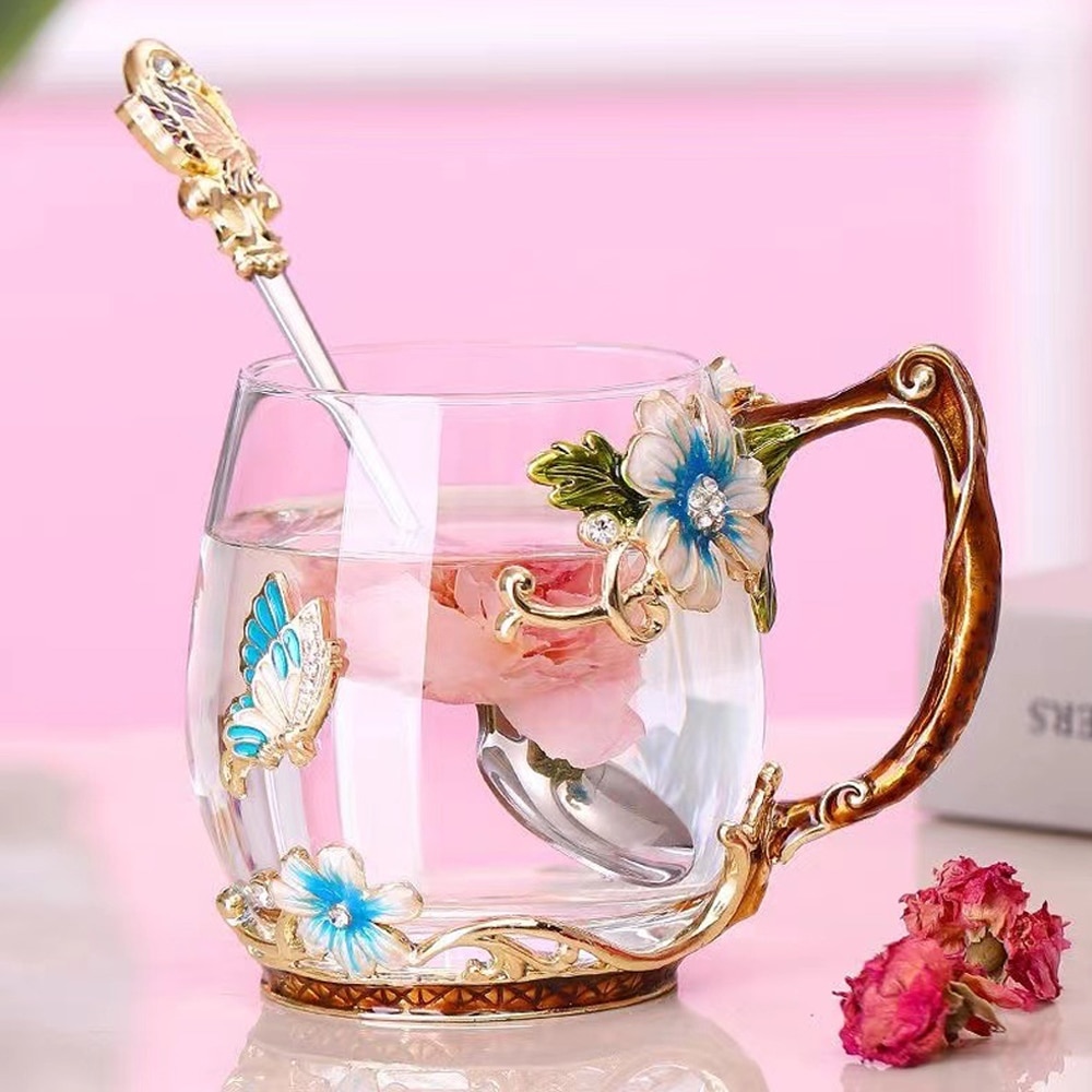 Ceasca de cafea, GelldG, Sticla, Transparent/multicolor, 320ml - eMAG.ro