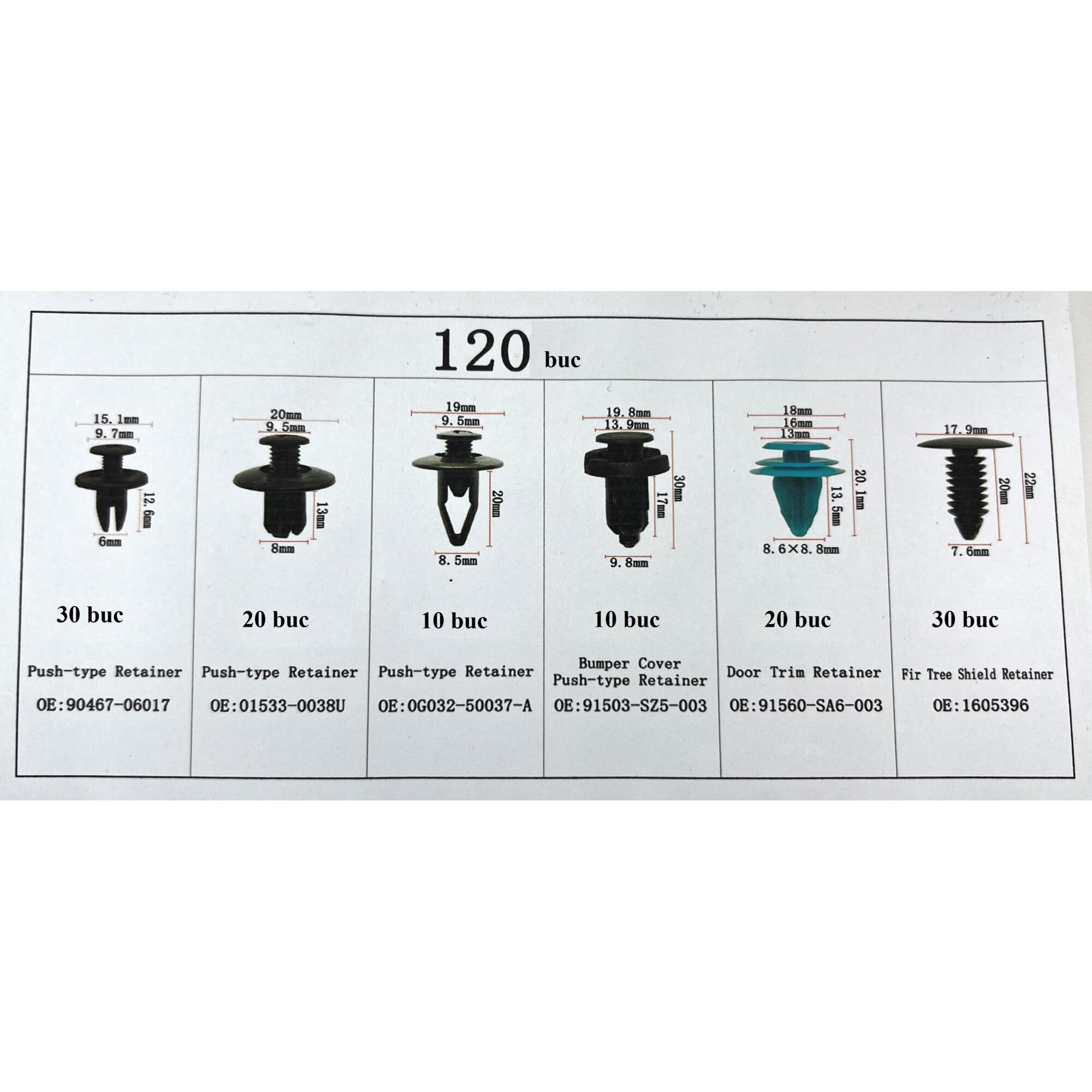 Trusa 120 buc clipsuri/cleme fixare tapiterie auto AutoSSF ® 6 ...