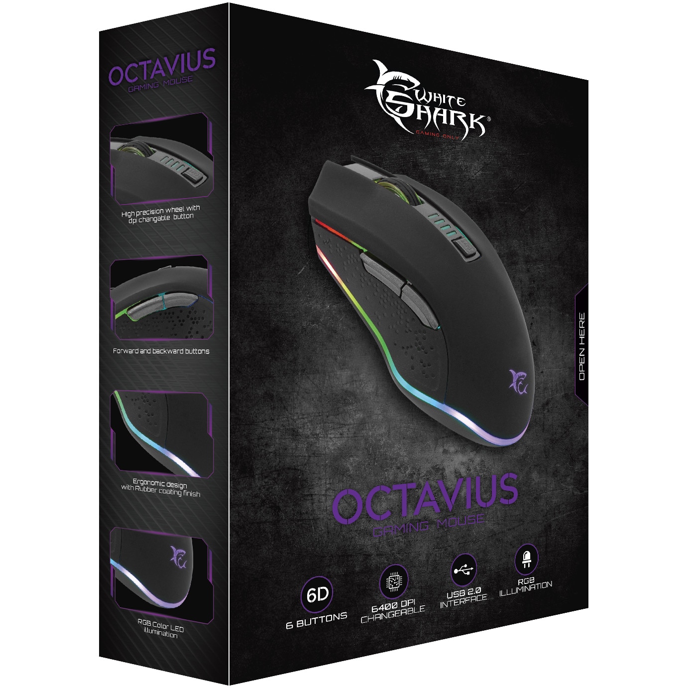 White Shark GM-5002 Octavius gaming egér, RGB, 6400 DPI, fekete - eMAG.hu