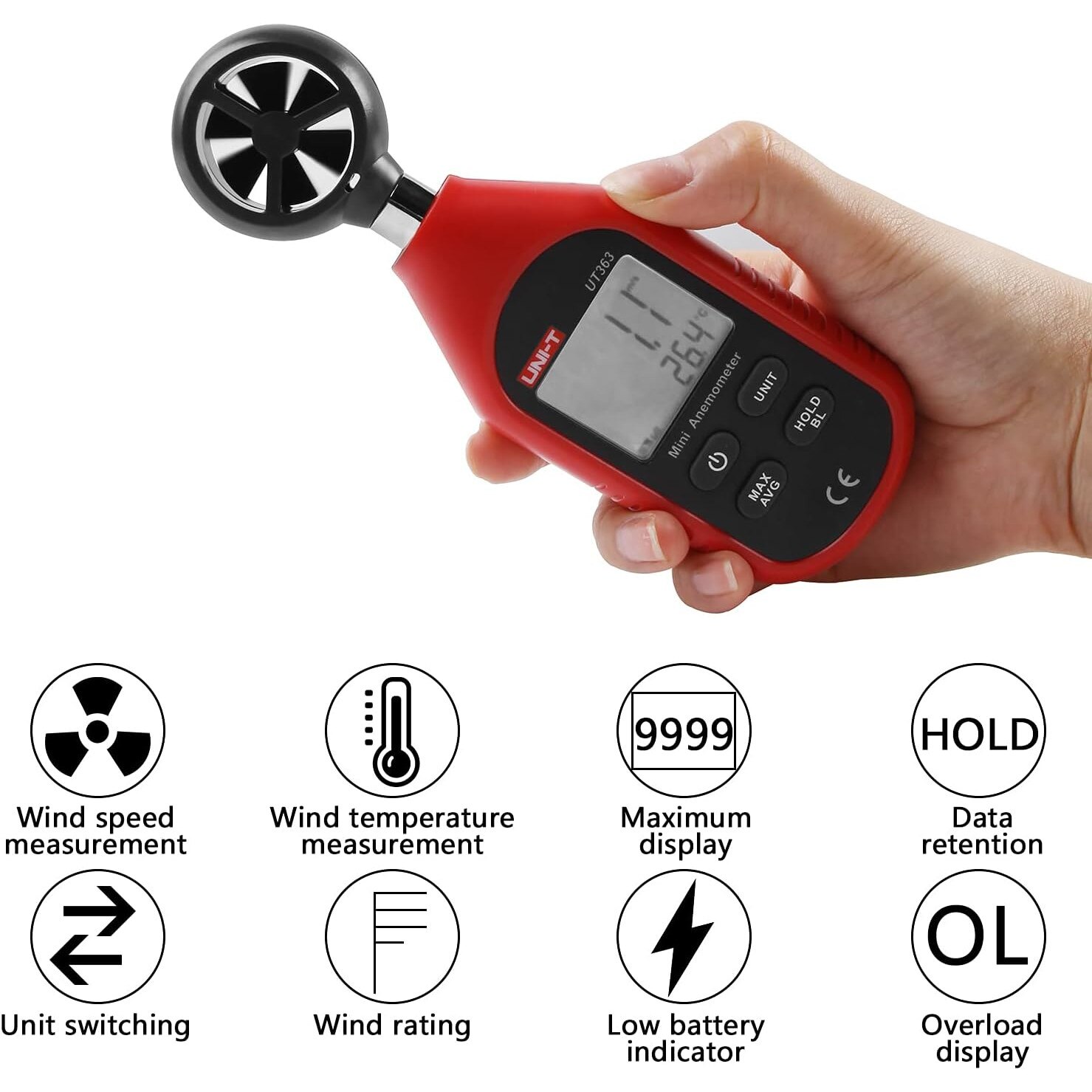 Anemometru digital, Sunmostar, Ecran LCD, Rosu - eMAG.ro