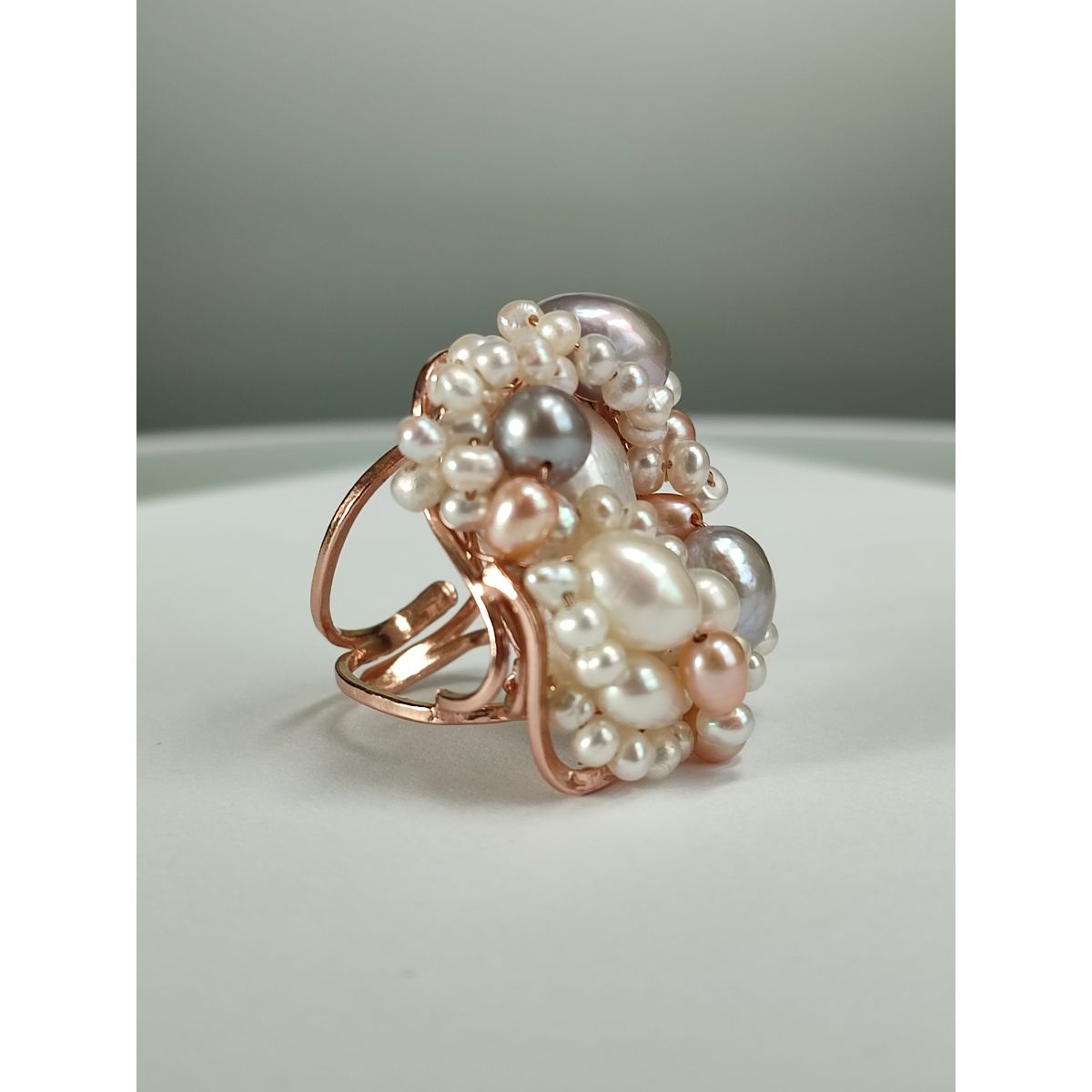 Inel Trinity cu perle de cultura albe, gri si roz – reglabil - eMAG.ro