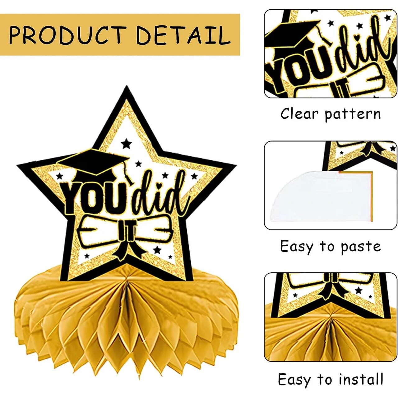 Set de 9 decoratiuni pentru absolvire Topjowga, hartie, negru/auriu ...