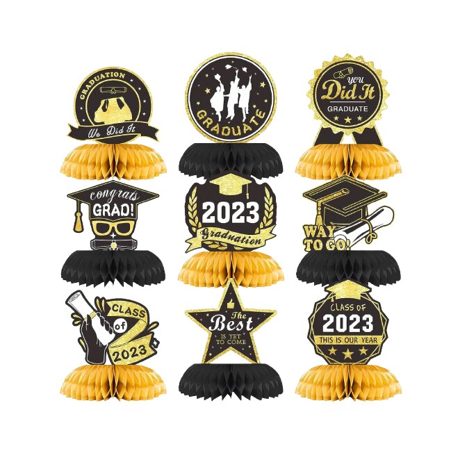 Set de 9 decoratiuni pentru absolvire Topjowga, hartie, negru/auriu ...