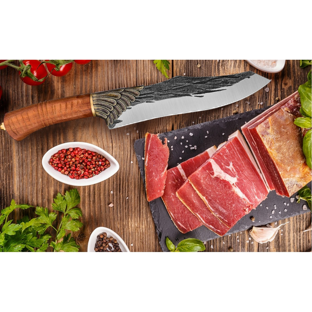 Cutit macelar stil retro, Forjat manual, Full Tang, antiaderent, de ...