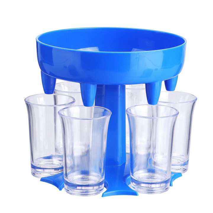 Dozator de alcool cu pahare, Zola®, plastic, 13x11 cm, albastru - eMAG.ro