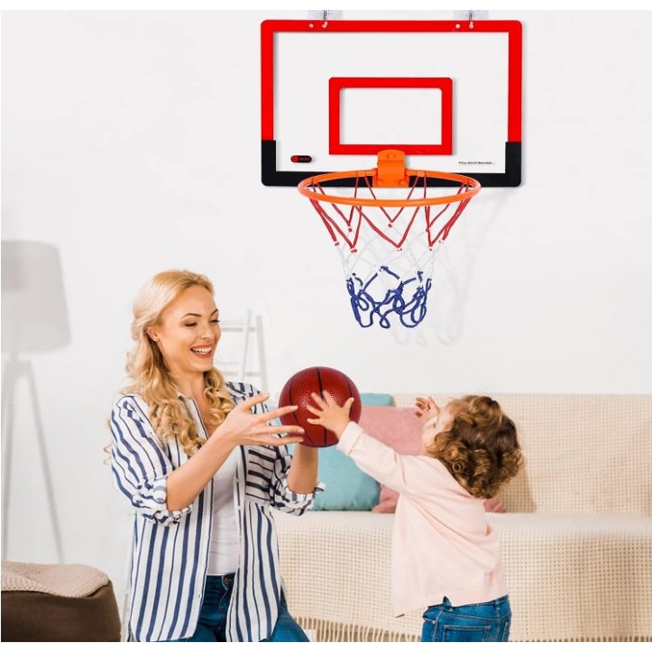 Set cos de baschet pentru copii, BOMSTOM, cu minge, cu pompa, panou din ...