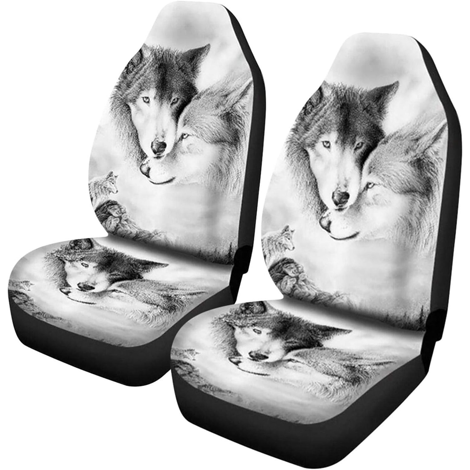 set 2 huse auto, Sunmostar, Poliester, Model lup, Alb/Negru - eMAG.ro