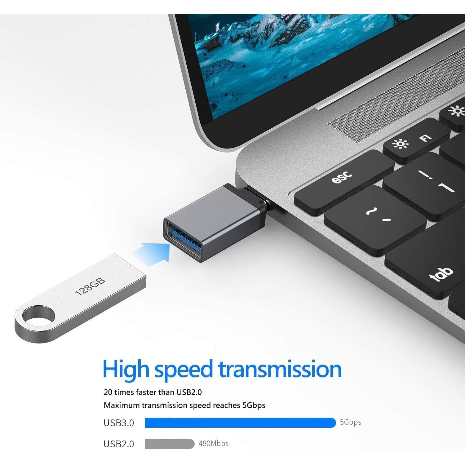 Set 2 adaptoare USB-C la USB-A, Sunmostar, 3.3x1.5 cm, Argintiu - eMAG.ro