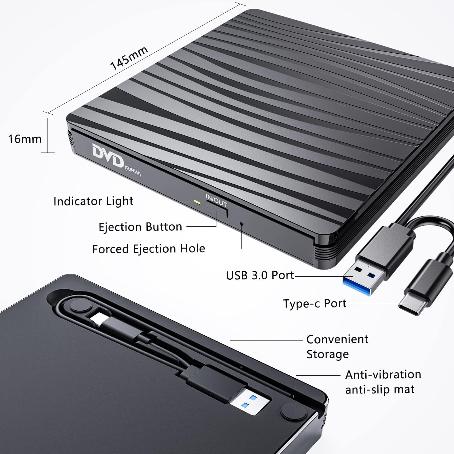 Unitate DVD, Sunmostar, USB 3.0, Negru - eMAG.ro