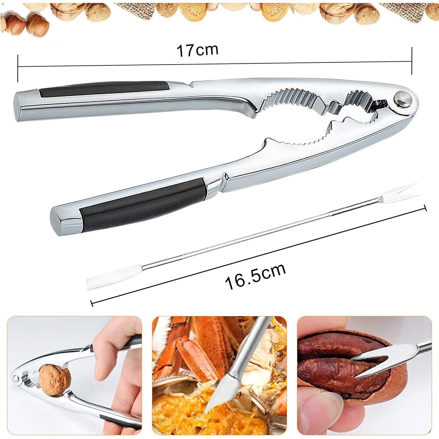 Spargator de nuci, Sunmostar, Zinc, 17 x 4 cm, Argintiu/Negru - eMAG.ro