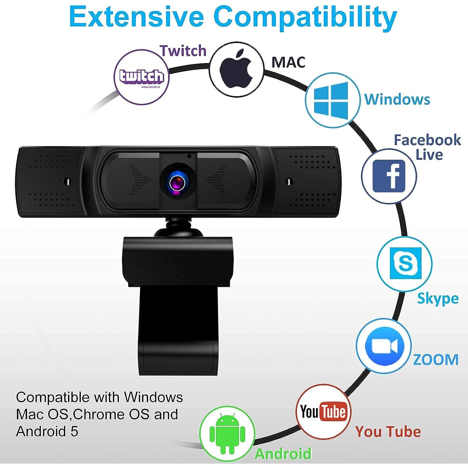 Camera web, Sunmostar, 1080P, Cu microfon, USB, Negru - eMAG.ro