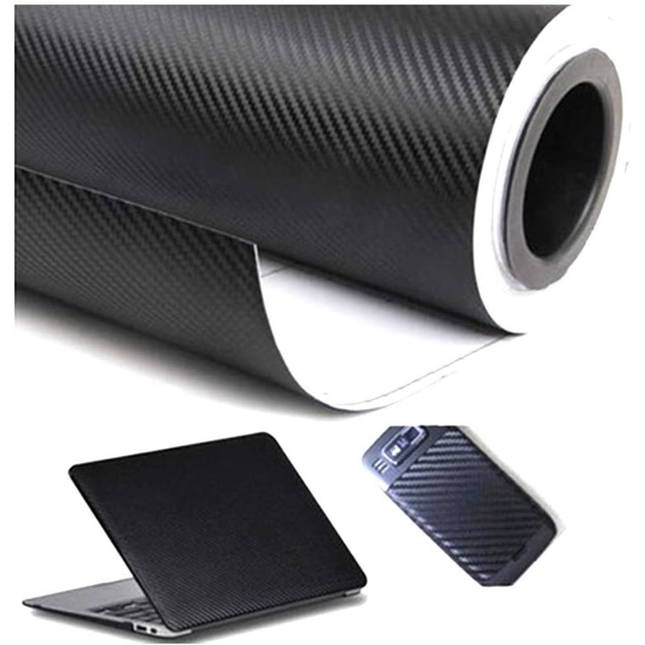 Autocolant laptop, Sunmostar, Fibra de carbon, 127 x 30 cm, Negru - eMAG.ro