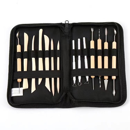 Instrumente modelare lut, Sunmostar, Lemn/Metal, Maro/Argintiu, 14 buc ...