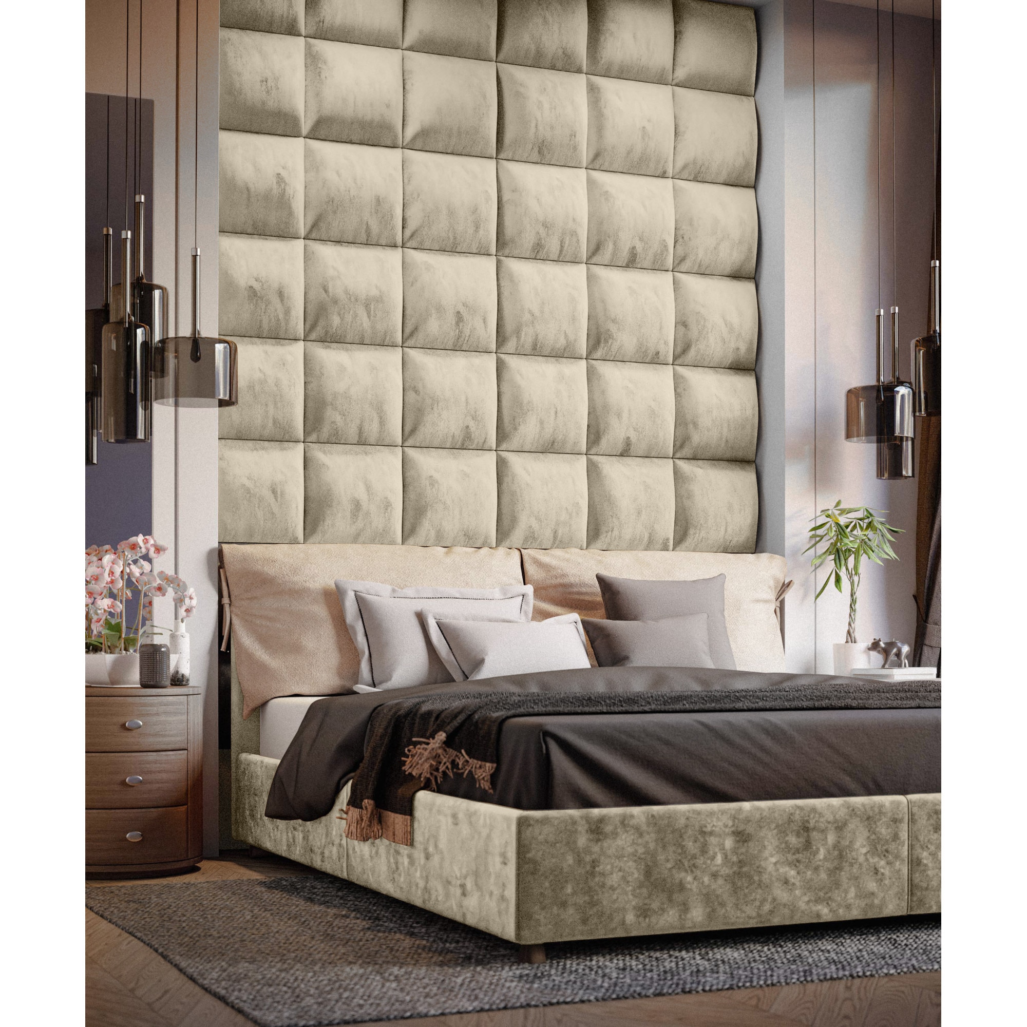 Panou Tapitat Pentru Perete Catifea 3D 30x30cm culoarea Crem - eMAG.ro