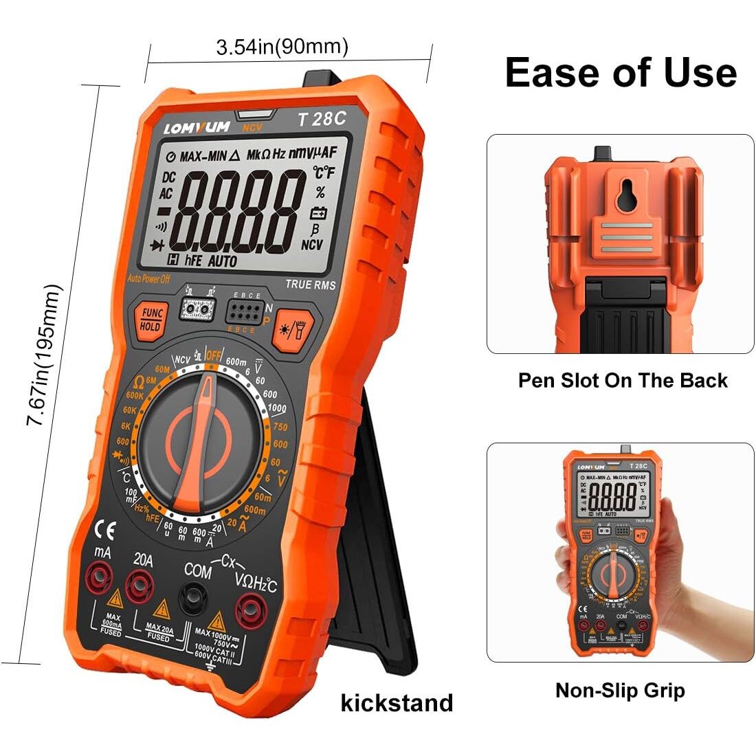 Multimetru digital, Sunmostar, Afisaj LCD, Alarma, Plastic, Negru/Rosu ...