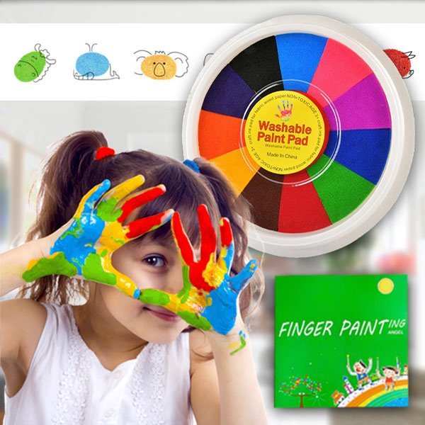 Set de vopsea pentru degete, 12 culori + carte de colorat - eMAG.ro