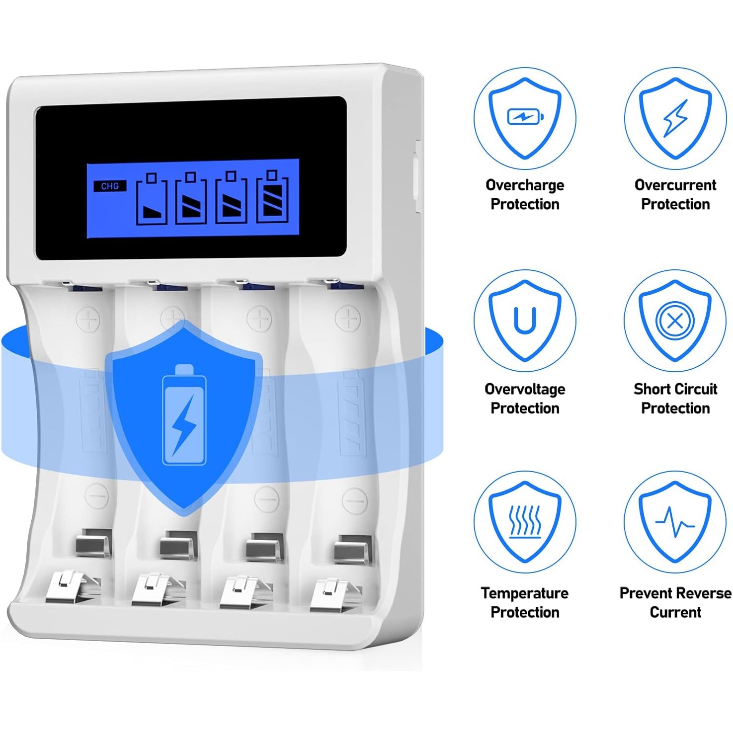 Incarcator acumulatori, Sunmostar, Fast Charger, Ecran LCD, Baterii AA ...
