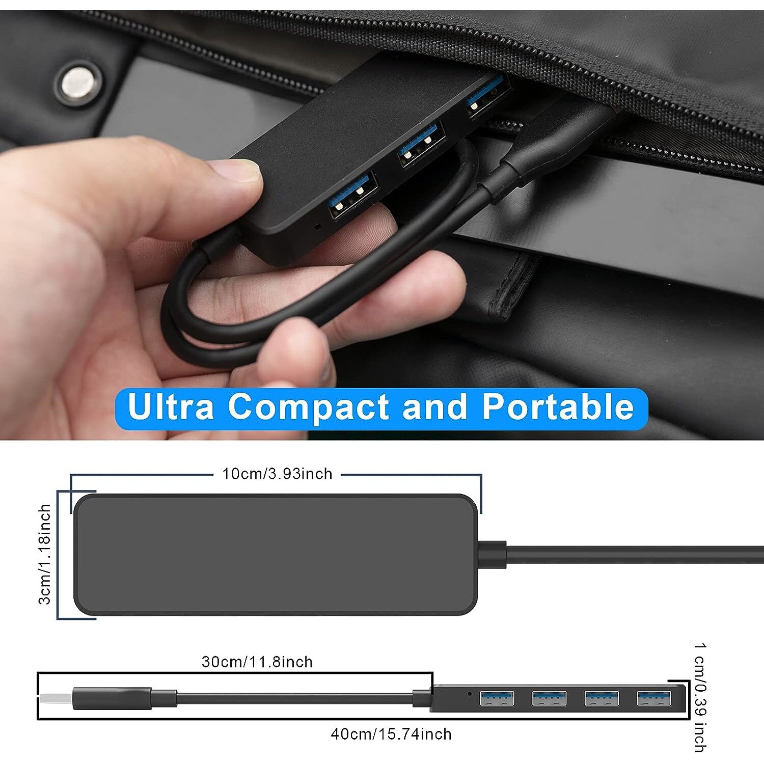 Hub USB 3.0, Sunmostar, 4 porturi, Portabil, 30 mm, Compatibil pentru ...