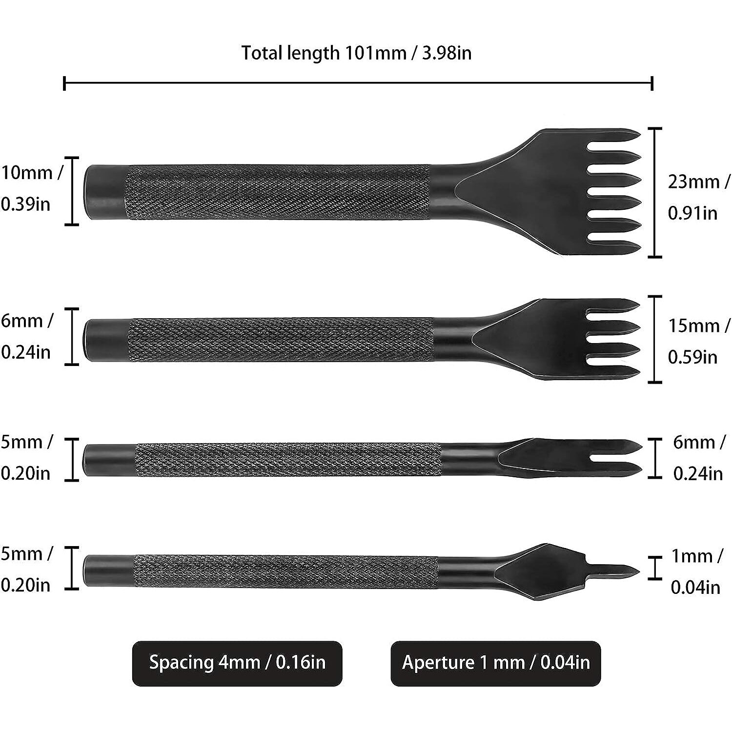 Set 4 instrumente pentru perforare, 4 mm, Otel carbon, 1/2/4/6 dinti ...