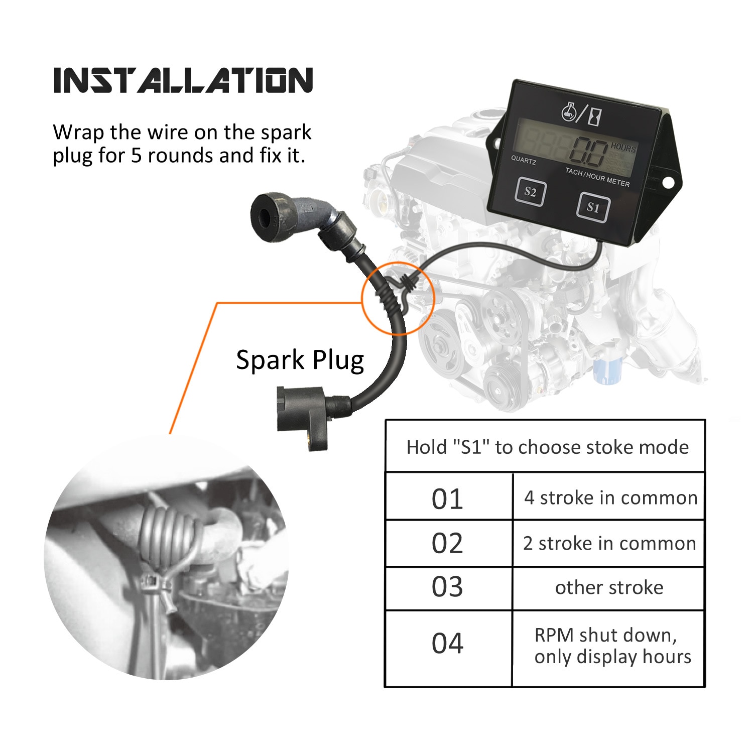 Turometru motocicleta, Digital, Orar inductiv, Pentru motor mic in 2/4 ...