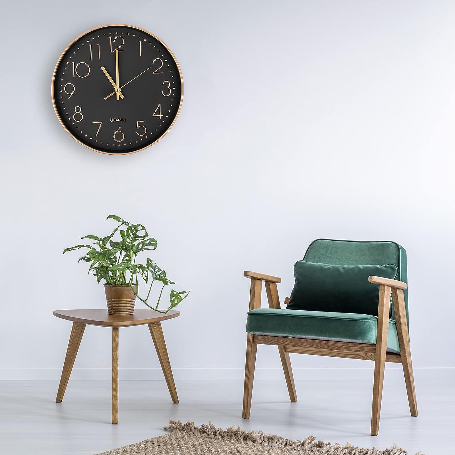 Ceas de perete modern, Sunmostar, Plastic, 30 x 30 x 4 cm, Negru/ Auriu ...