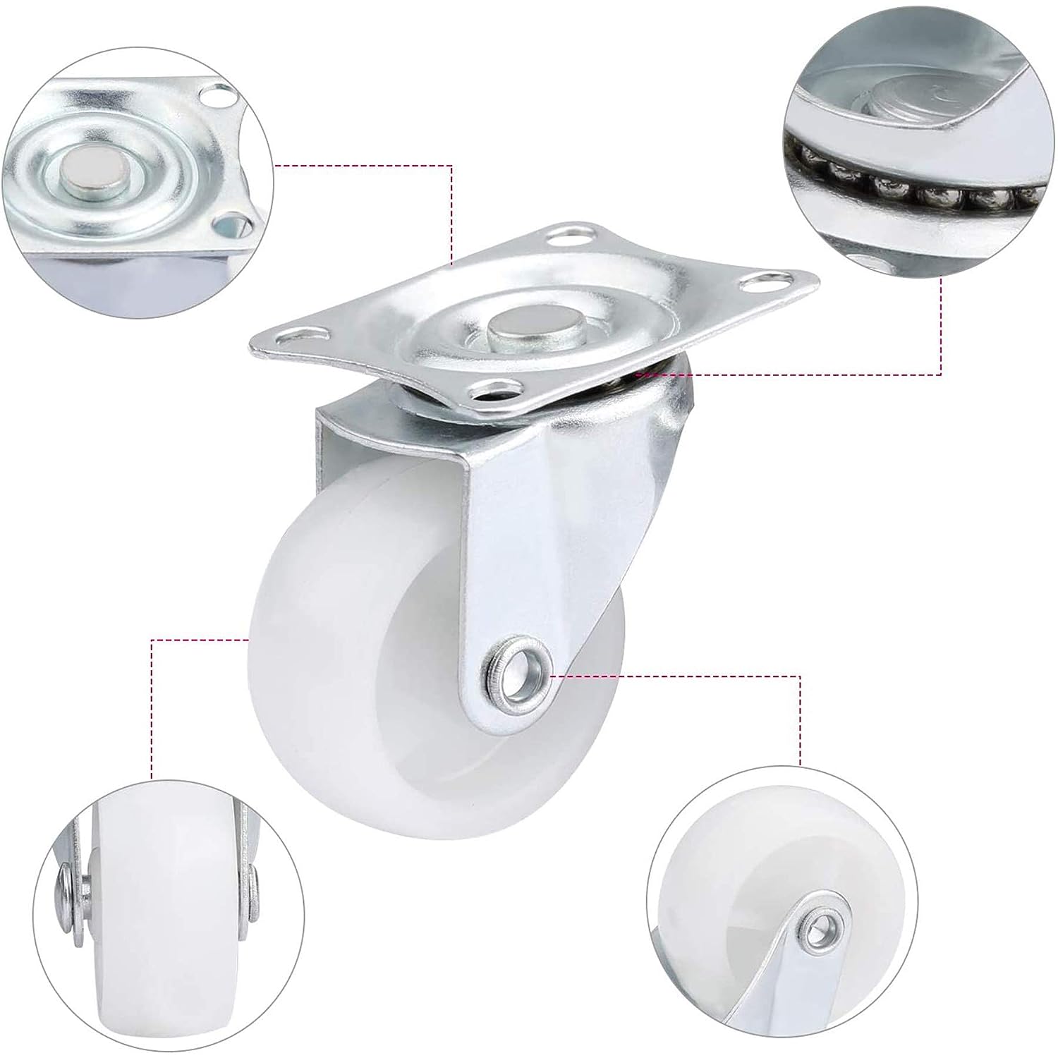 Set 4 role pivotante pentru mobila, Sunmostar, PU, 50 mm, Alb - eMAG.ro