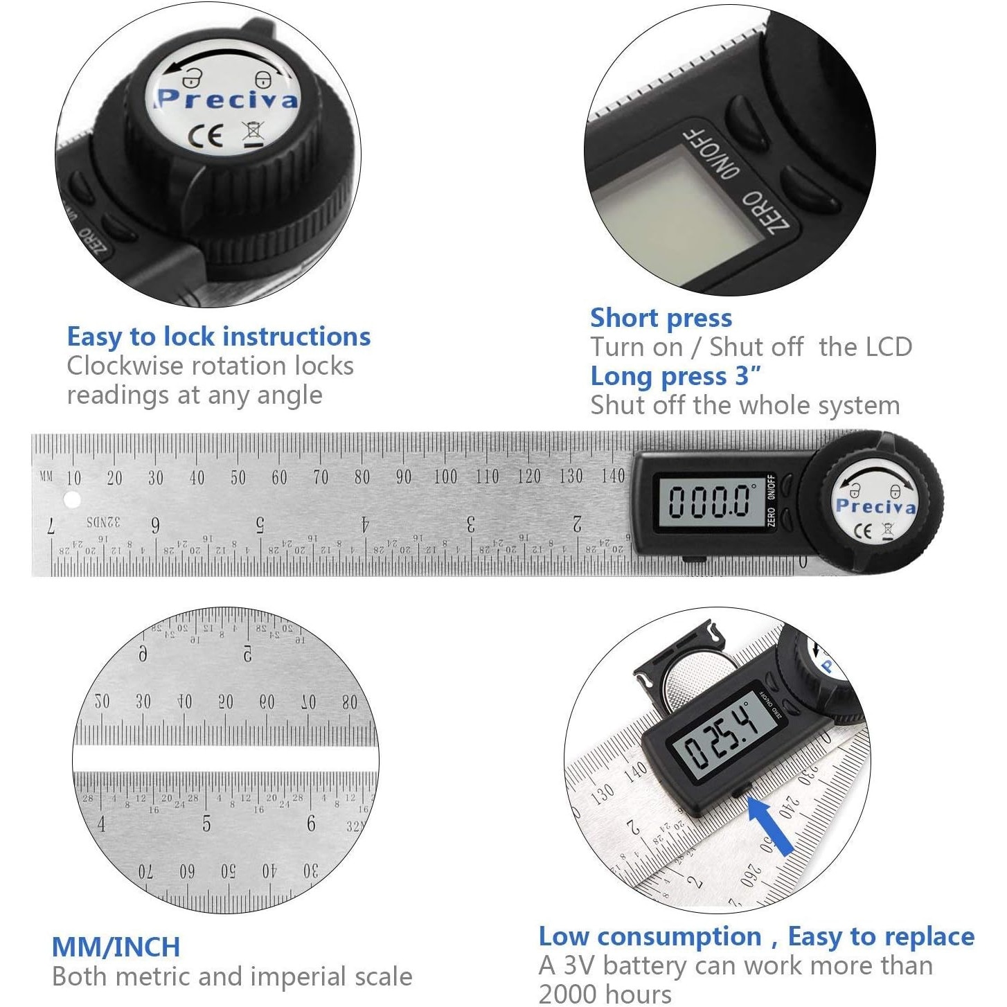 Raportor digital, Sunmostar, Inox, 200 mm, Gri - eMAG.ro