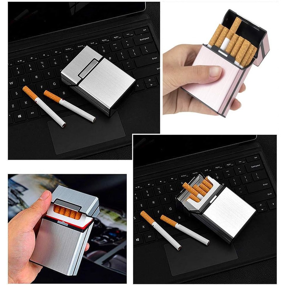 Set 2 cutii de tigari, Sunmostar, Aluminiu, 20 bucati, Gri/Roz - eMAG.ro