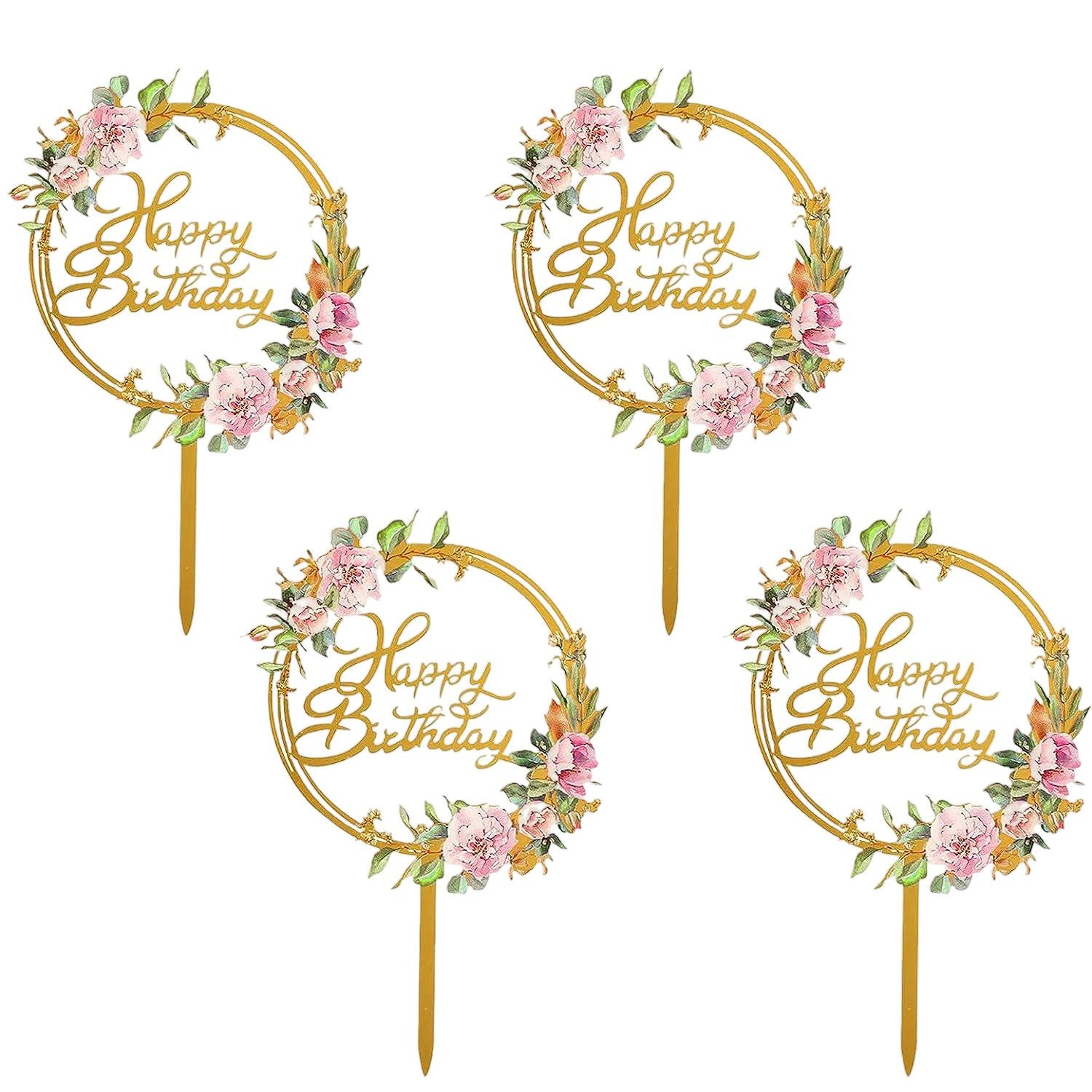 Set 4 decoratiuni pentru tort, Sunmostar, Acril, Multicolor - eMAG.ro