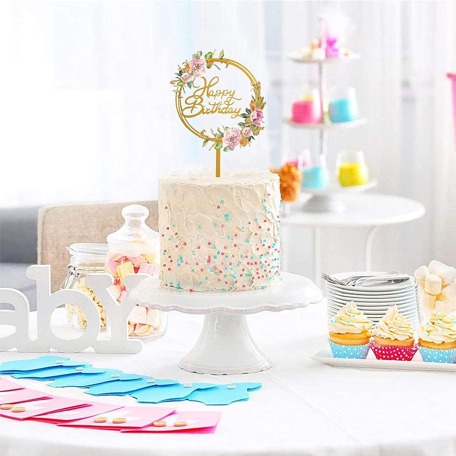 Set 4 decoratiuni pentru tort, Sunmostar, Acril, Multicolor - eMAG.ro