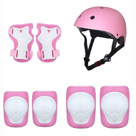 Set protectie pentru copii, Llwl, Genunchiere/Cotiere/Casca, Roz/Alb ...
