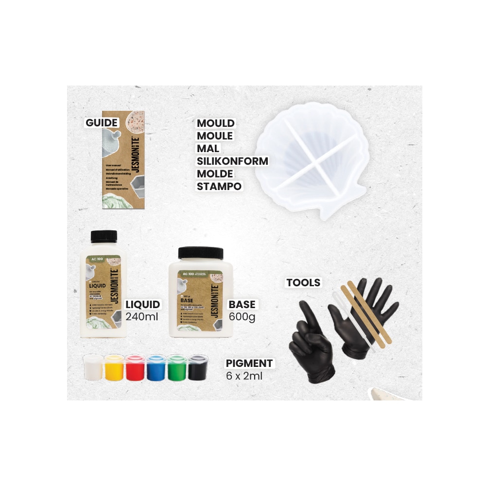 Kit modelaj pentru incepatori, Jesmonite, AC100, scoica, 6 componente ...