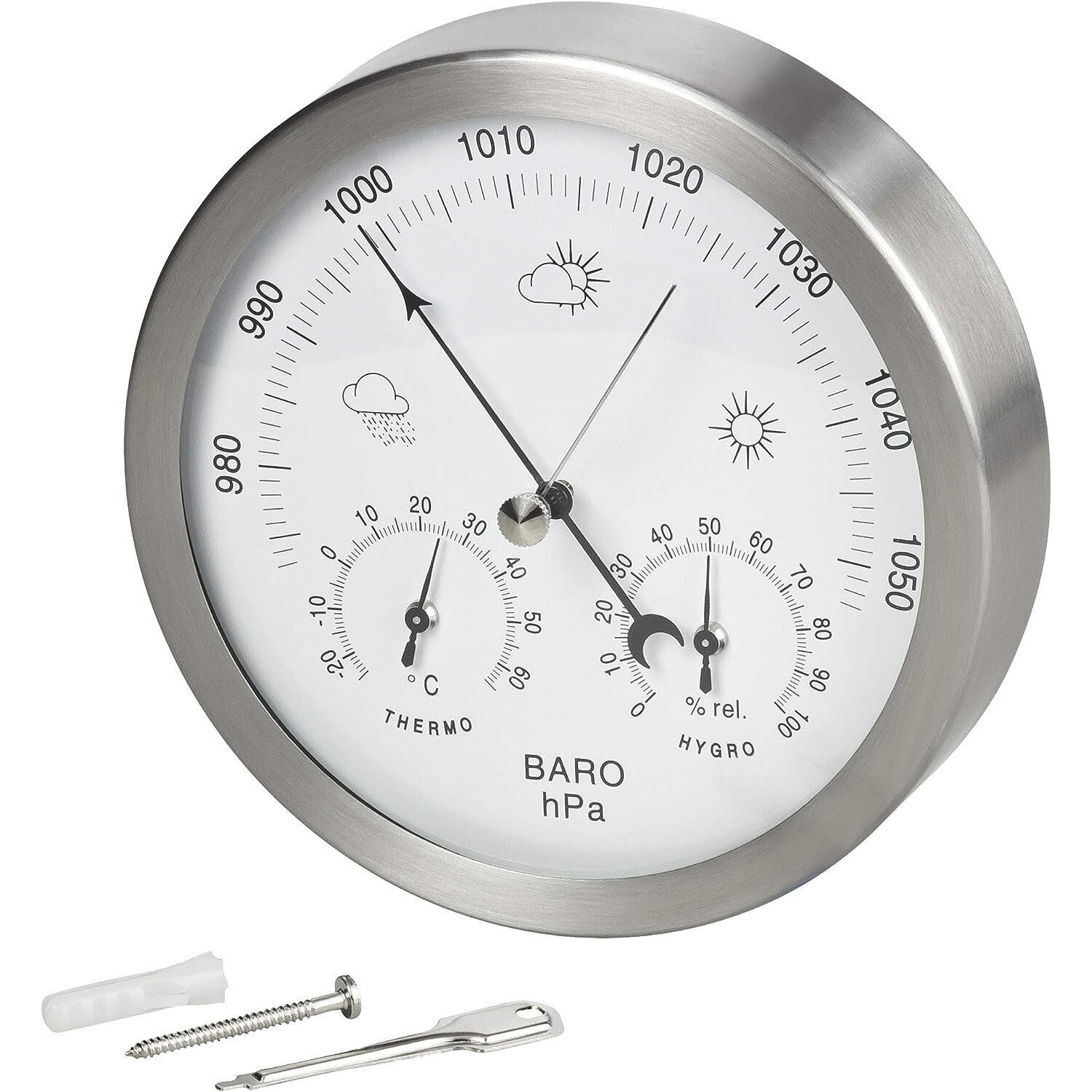 Statie meteo analogica 3 in 1, Sunmostar, Inox, 14 cm, Barometru ...