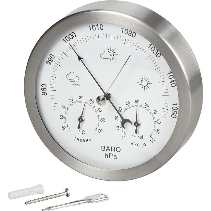Statie meteo analogica 3 in 1, Sunmostar, Inox, 14 cm, Barometru ...