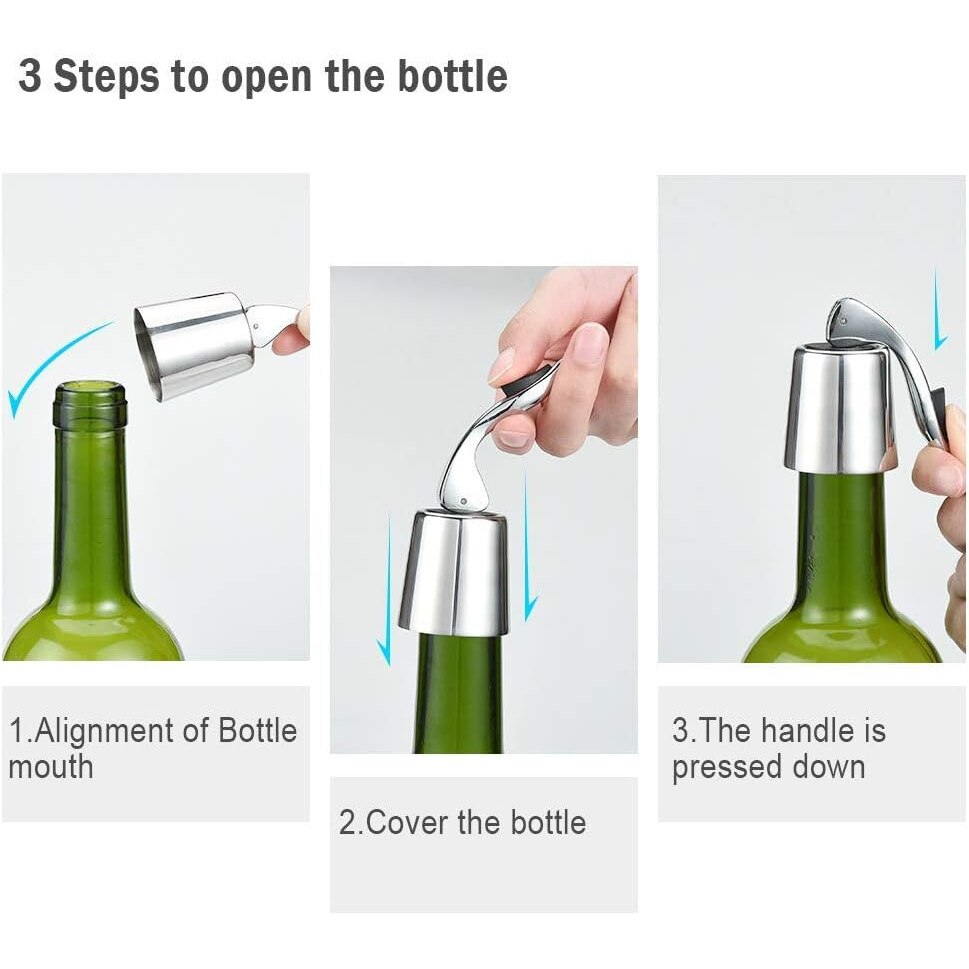 Set 2 dopuri pentru sticle de vin Sunmostar, Inox, Argintiu - eMAG.ro