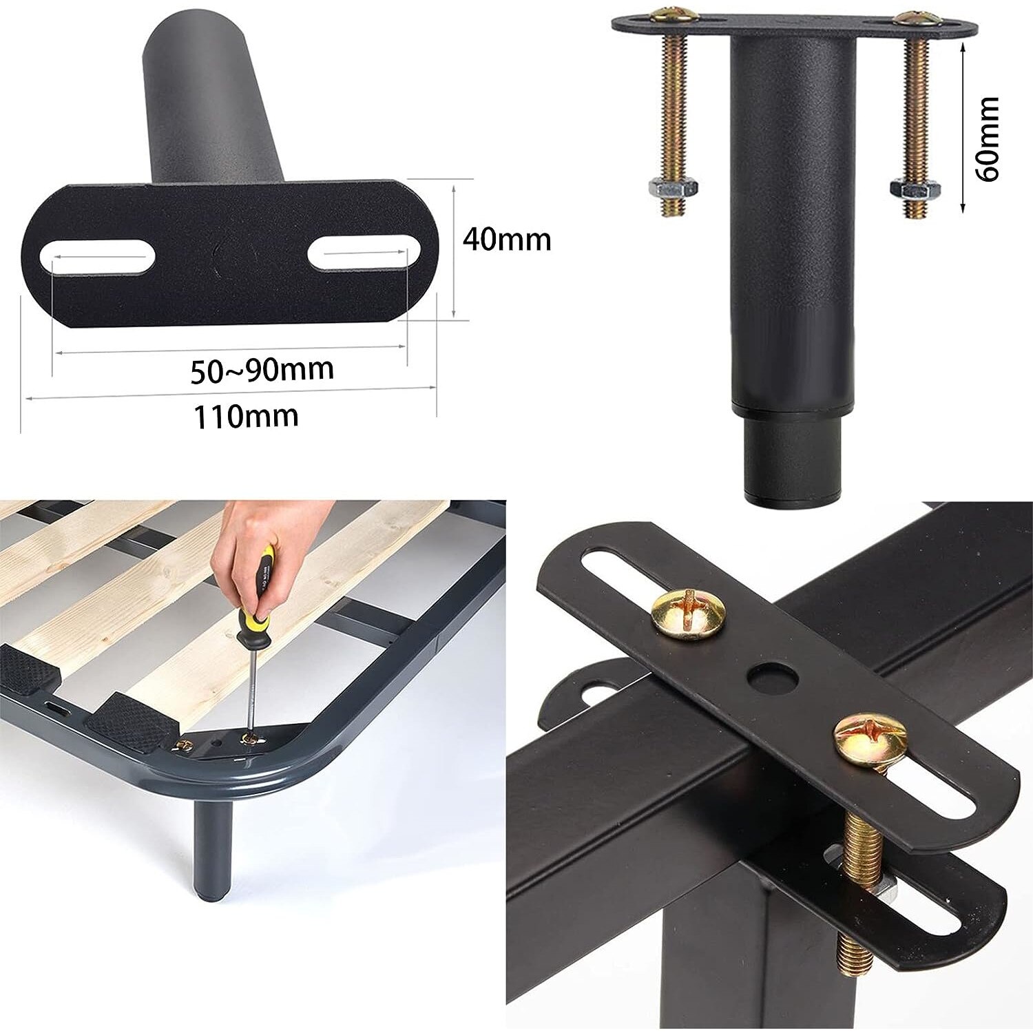 Set de 2 picioare de pat retractabile, Sunmostar, Metal, 18-33cm, Negru ...