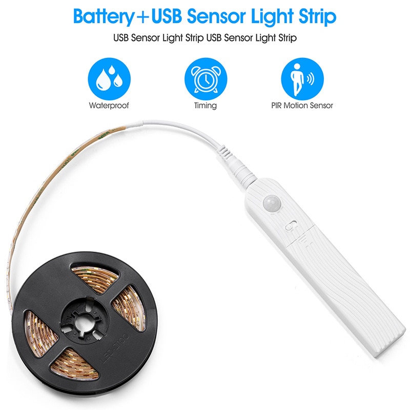 Banda LED cu senzor miscare, Sunmostar, 2 m, 120 leduri, Alb - eMAG.ro