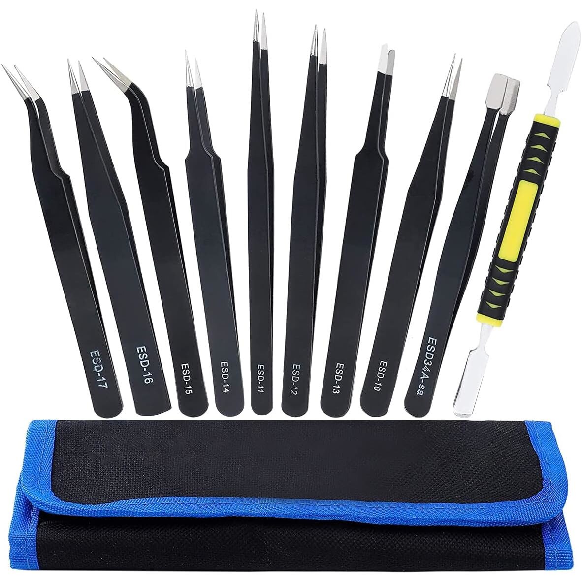 Set 10 pensete de precizie, Sunmostar, Inox, Antistatic, Negru - eMAG.ro