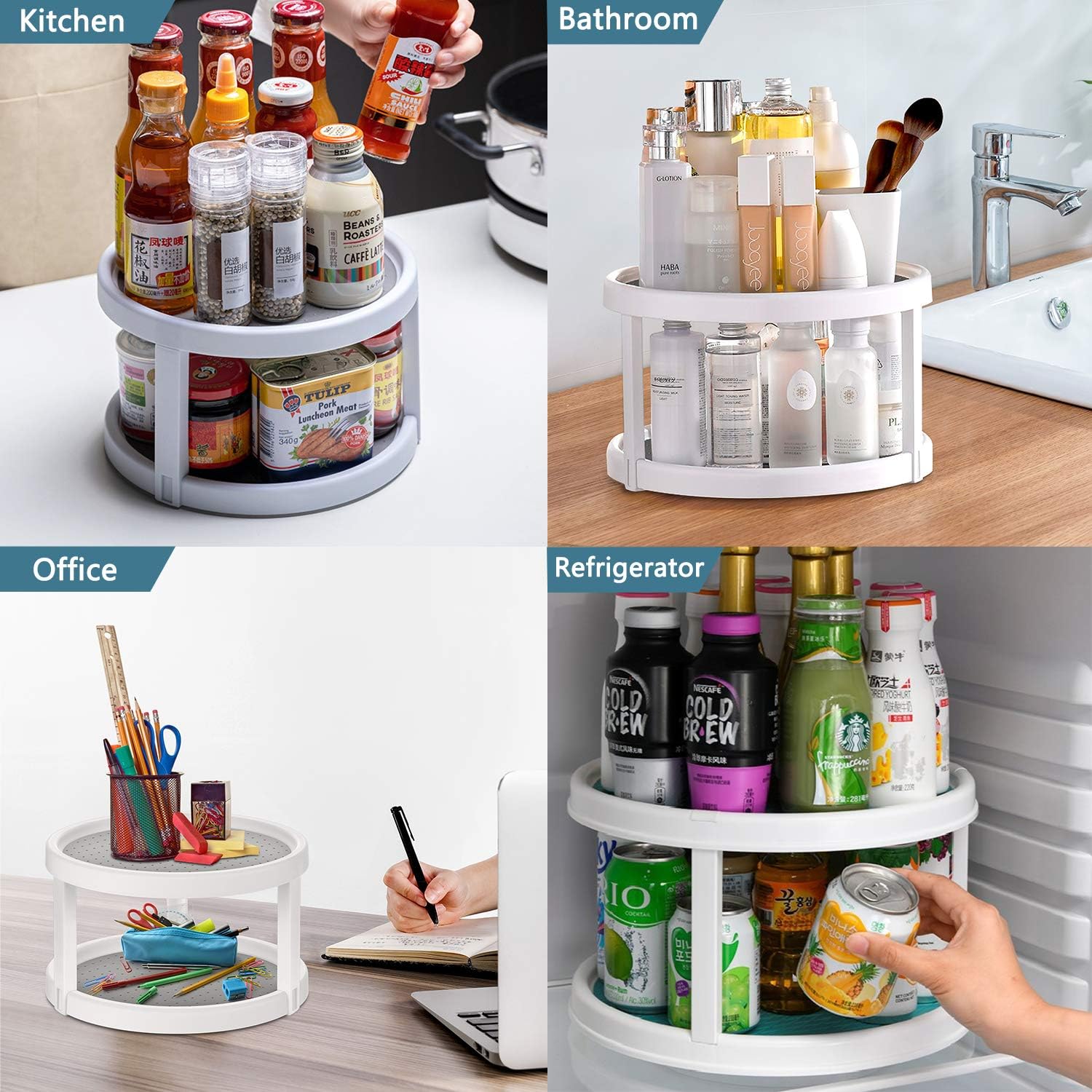 Suport rotativ pentru condimente din plastic, Sunmostar, Gri/Alb - eMAG.ro