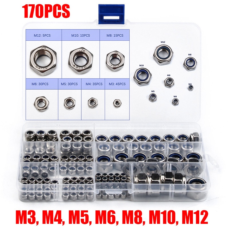 Set 170 Piulite, Sunmostar, Inox, M3-M12, Argintiu - eMAG.ro