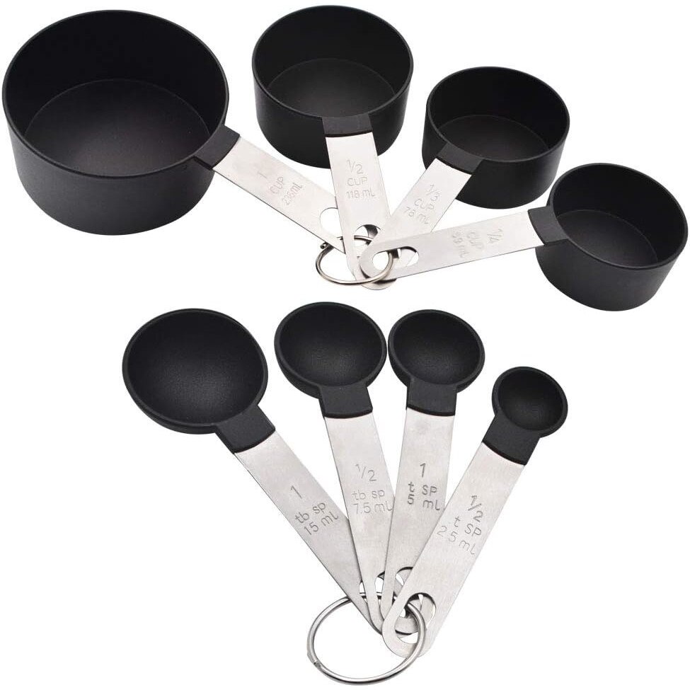 Set 8 linguri gradate de masurat, Sunmostar, Inox / Plastic, Negru ...