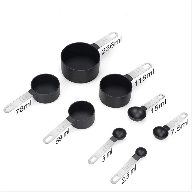 Set 8 linguri gradate de masurat, Sunmostar, Inox / Plastic, Negru ...