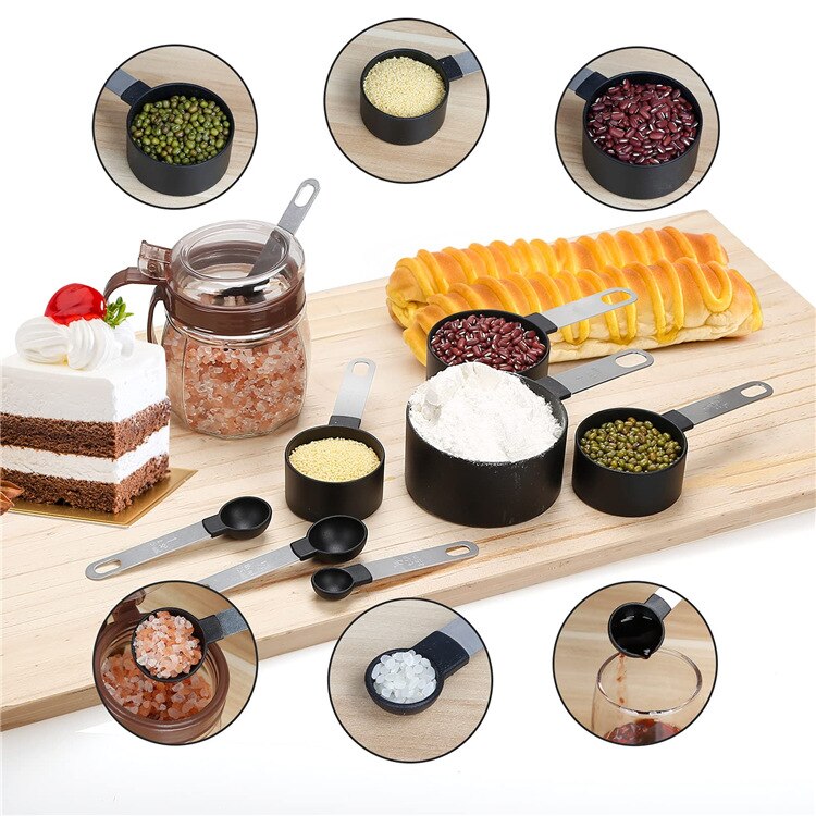 Set 8 linguri gradate de masurat, Sunmostar, Inox / Plastic, Negru ...